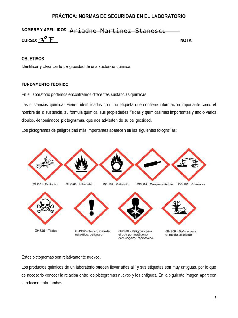 Prã Ctica Pictogramas | PDF | Laboratorios | Química
