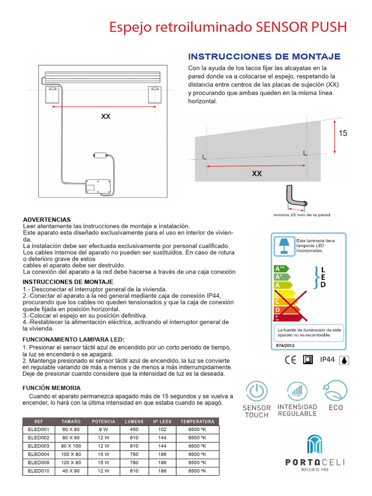 Espejo Retroiluminado SENSOR PUSH: Instrucciones de Montaje | PDF ...