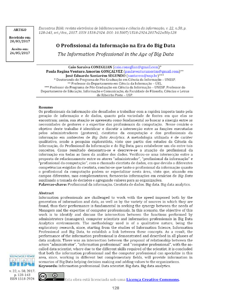 Vista Do O Profissional Da Informação Na Era Do Big Data | PDF
