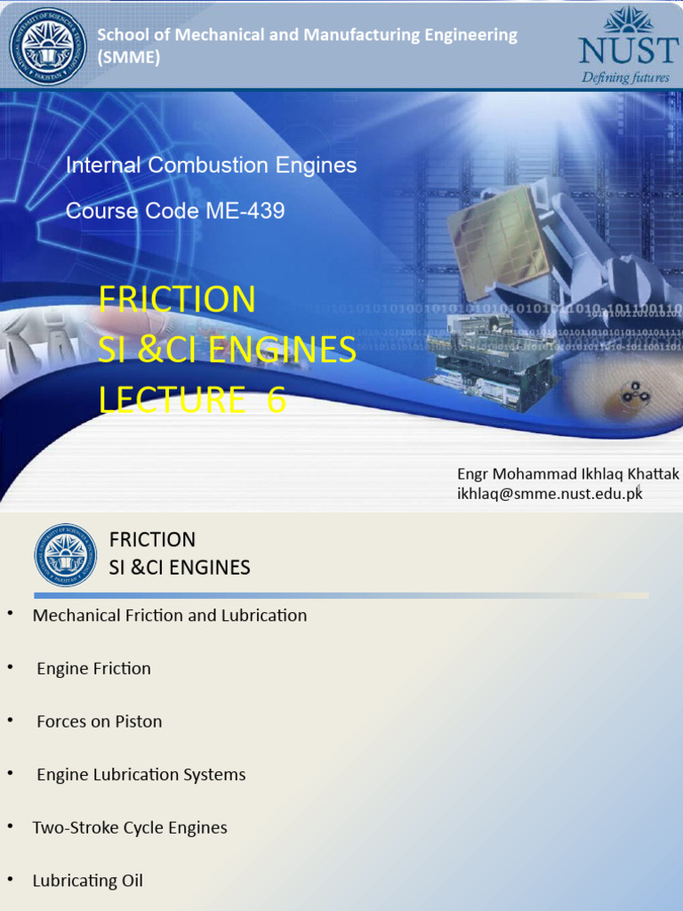 Me-439 ICE Lec - 6 Friction | PDF | Internal Combustion Engine | Motor Oil