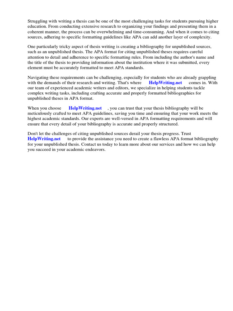Apa Format Bibliography Unpublished Thesis | PDF | Apa Style | Citation