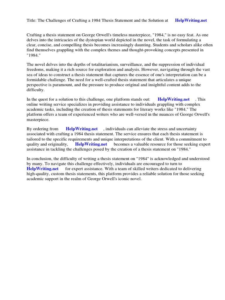 1984 Thesis Statement Examples | PDF | Essays | Thesis