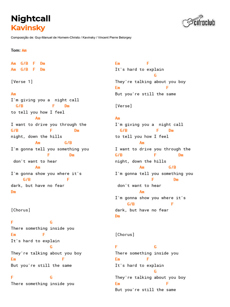 Cifra Club - Kavinsky - Nightcall | PDF | Songs | Popular Music