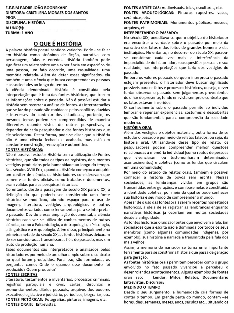 Apostila de Historia 1 Ano Tania | PDF | Tempo | Science