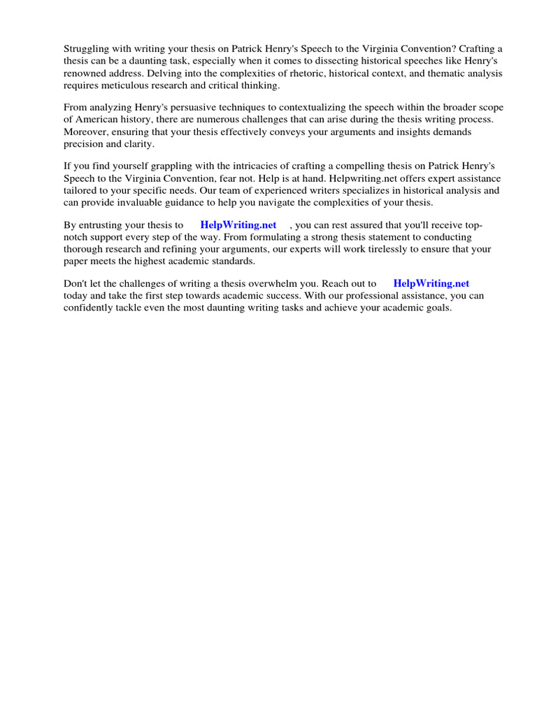 Patrick Henry Speech To The Virginia Convention Thesis | PDF | Part Of ...