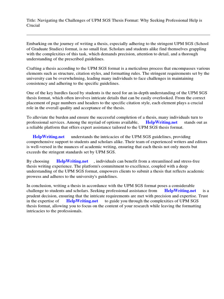 Upm Sgs Thesis Format | PDF | Thesis