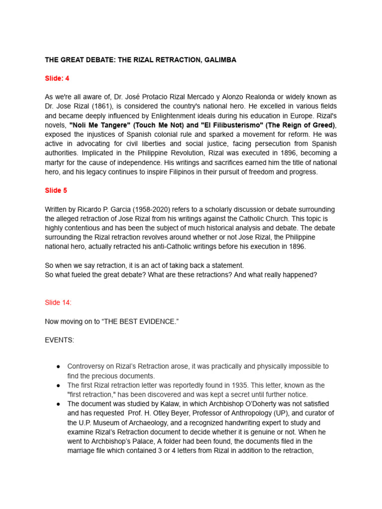 Rizal Retraction Debate Analysis | PDF