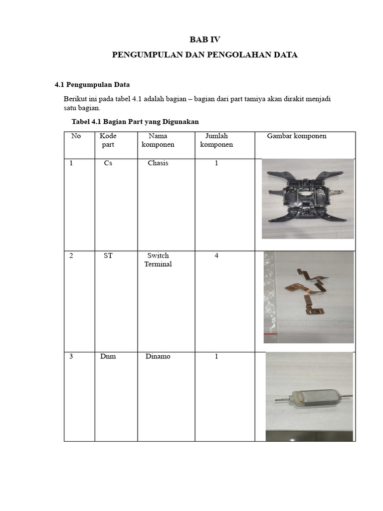 Tabel Komponen Tamiya dan Dinamo | PDF