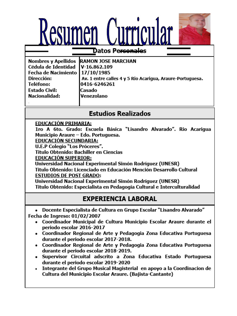 CURRICULUM DE RAMON MARCHAN Actualizado | PDF