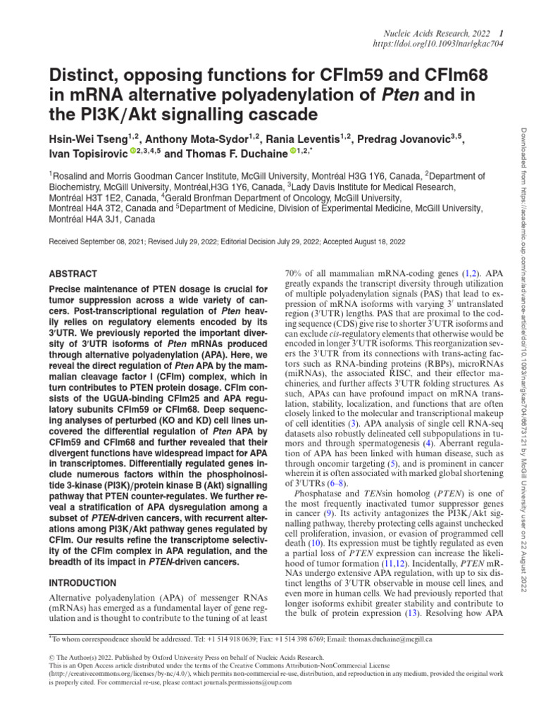 Tseng Et Al. (Pten-CFIm59-NAR) 2022 | PDF | Protein Kinase B | Gene Expression