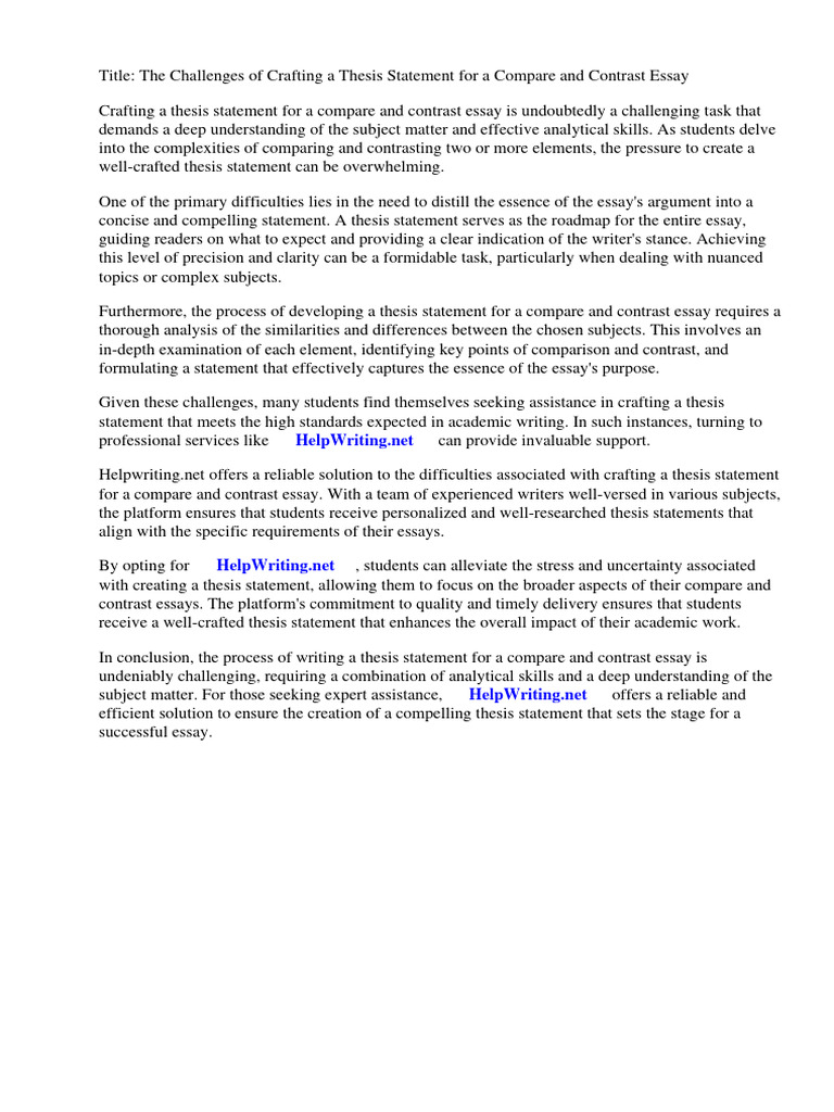 Sample Thesis Statement Compare Contrast Essay | PDF | Essays | Thesis