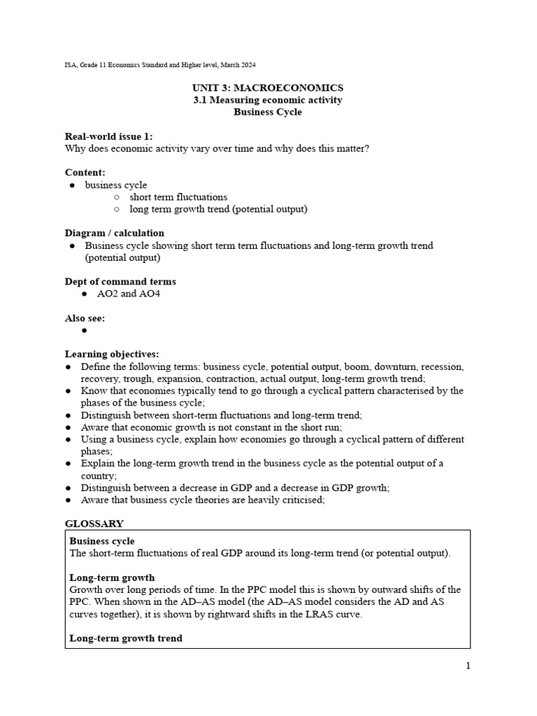 3.1 Worksheet Economic Activity - Business Cycle | PDF | Business Cycle | Economic Growth