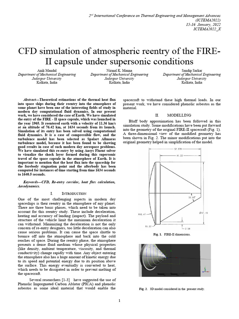 CFD Simulation of FIRE-II Capsule Reentry | PDF | Atmospheric Entry | Physical Quantities