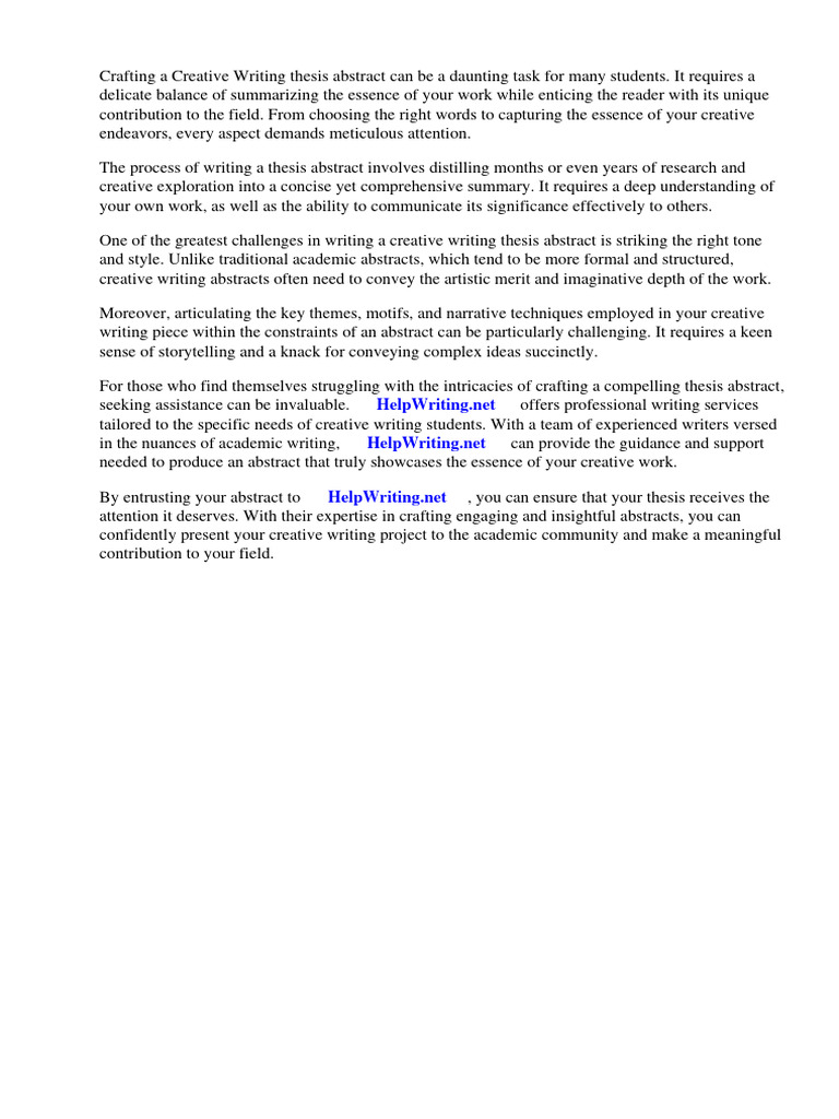 Creative Writing Thesis Abstract | PDF | Thesis | Abstract (Summary)