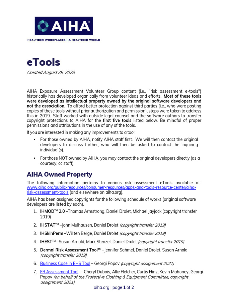 AIHA Risk Assessment eTools Overview | PDF | Copyright | Intellectual Property