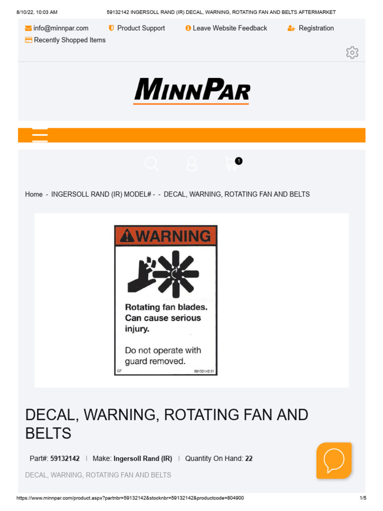 Ingersoll Rand (Ir) Decal, Warning, Rotating Fan and Belts Aftermarket ...