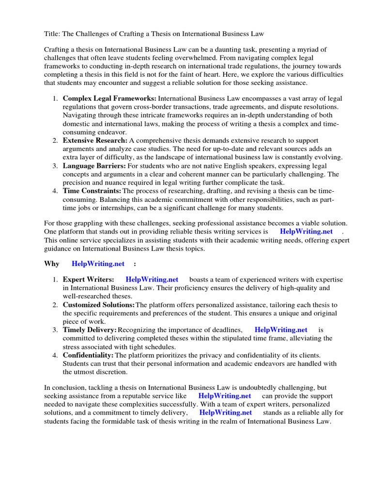 Thesis Topics International Business Law | PDF | Thesis | Business