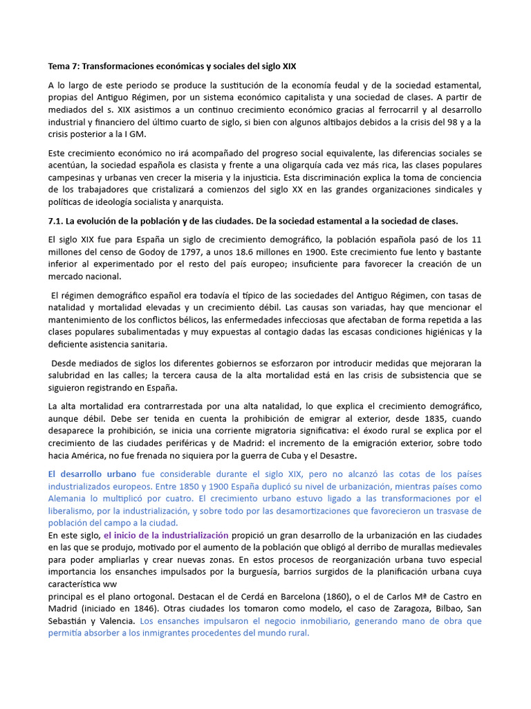 Tema 7 Transformaciones Económicas y Sociales Del Siglo XIX | PDF | Agricultura | España