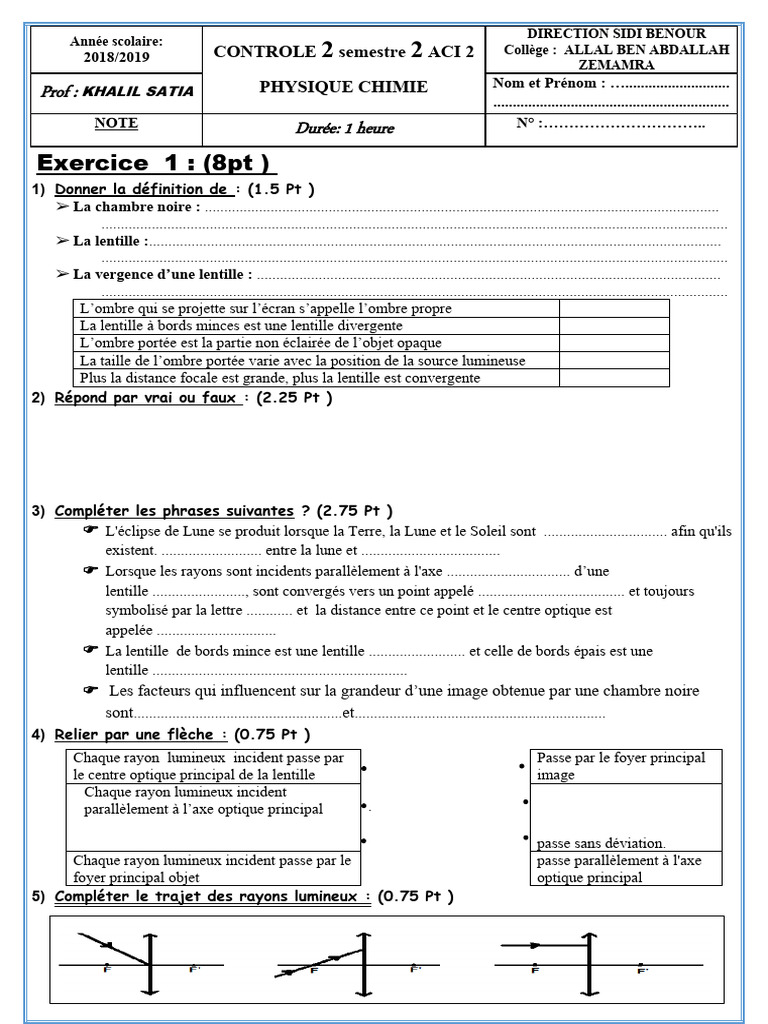 Devoir N2 Semestre 2 Physique 2AC 5 | PDF