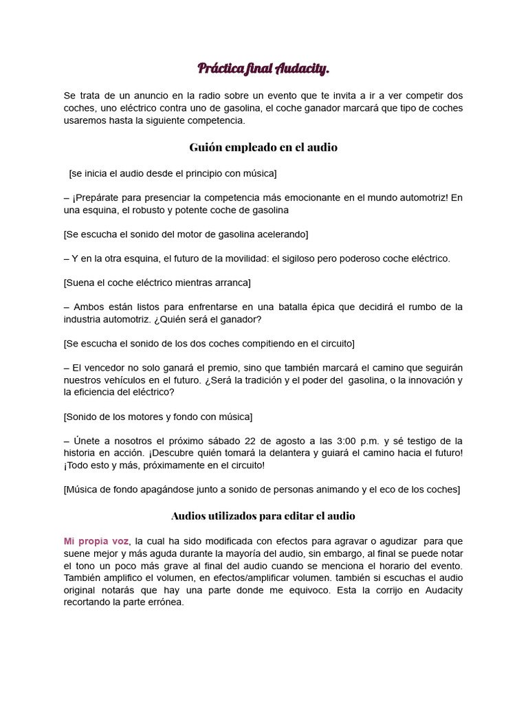 Práctica Final Audacity | PDF