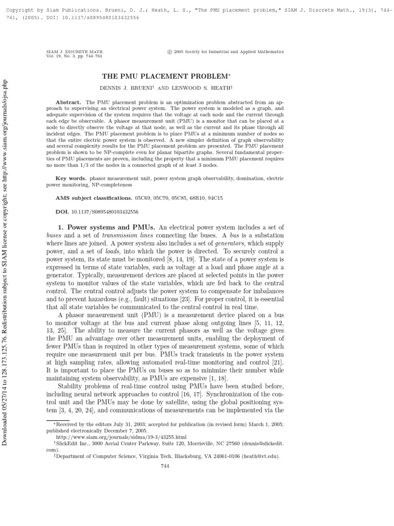 Pmu Placement Problem Pdf Graph Theory Theoretical Computer Science
