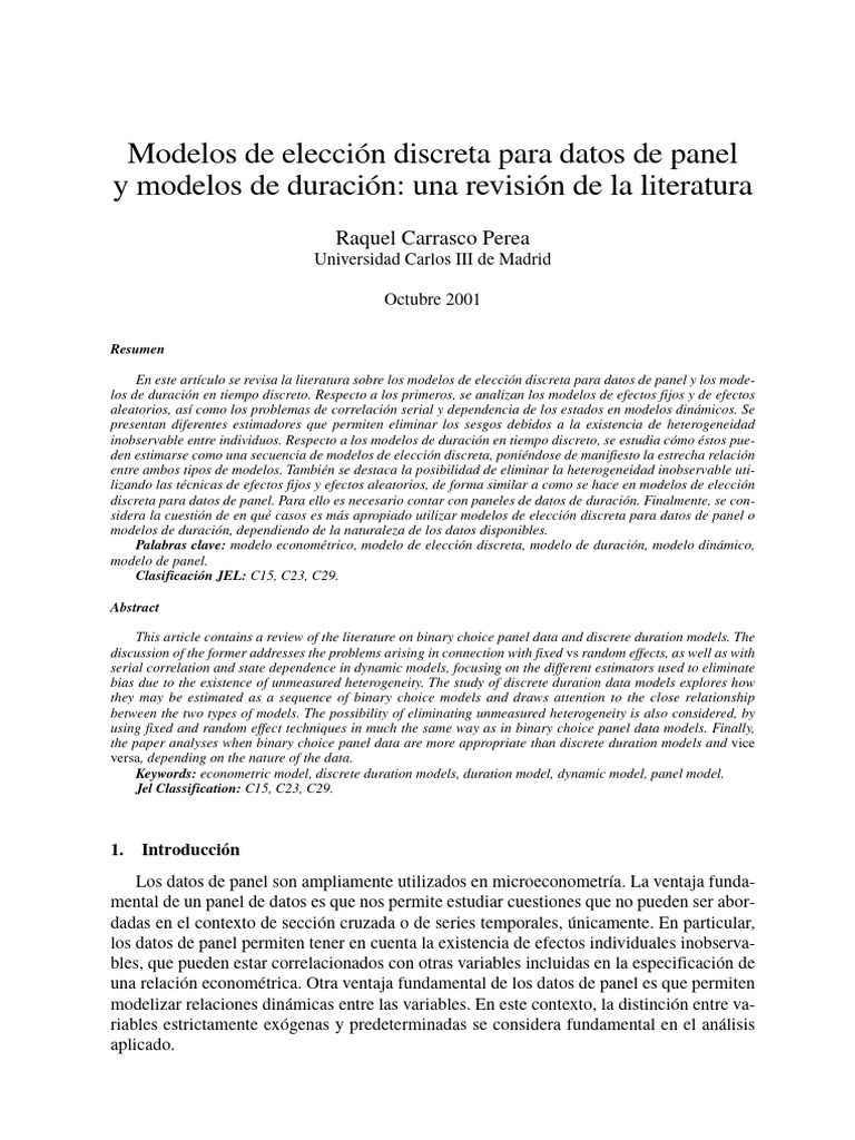 Modelos de Datos de Panel | PDF