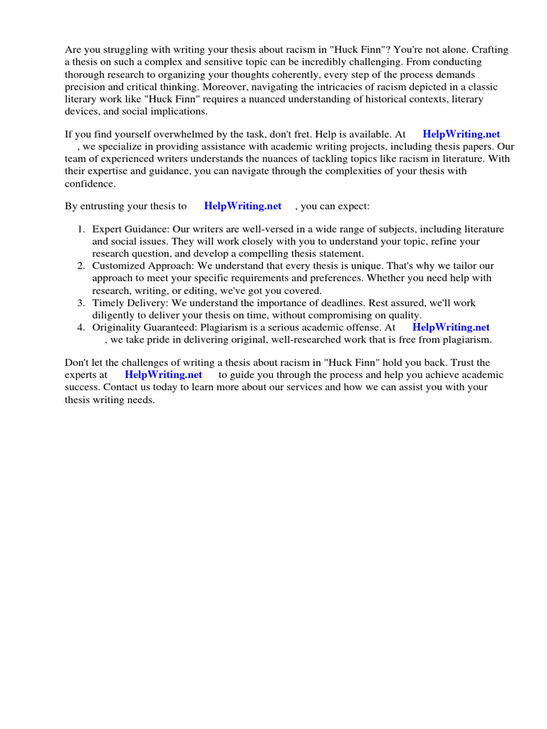 Racism Thesis Help for "Huck Finn" | PDF | Adventures Of Huckleberry ...