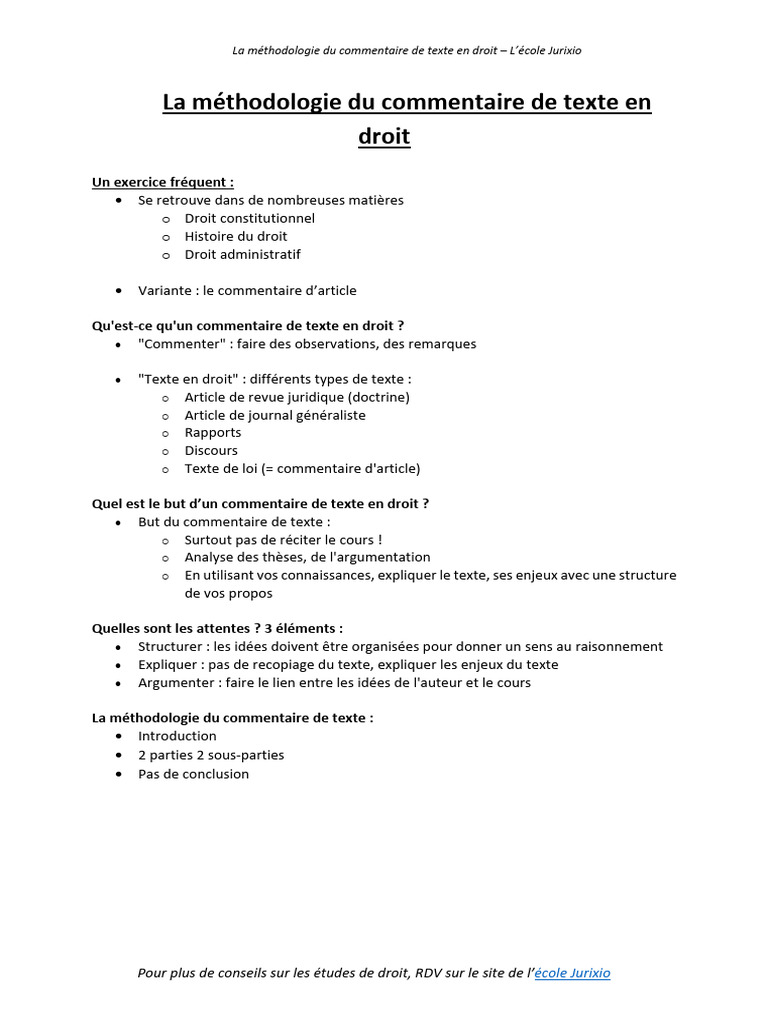 Méthodologie du commentaire de texte juridique | PDF