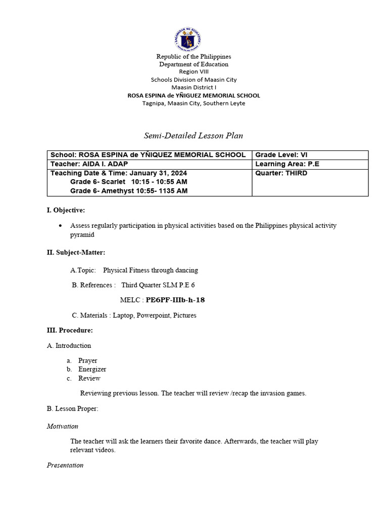 Grade 6 PE: Fitness Through Dance | PDF | Teachers | Cognitive Science