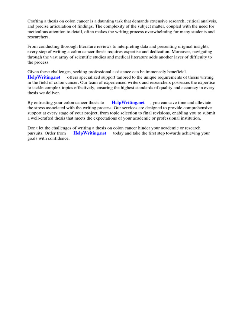Colon Cancer Thesis Support | PDF