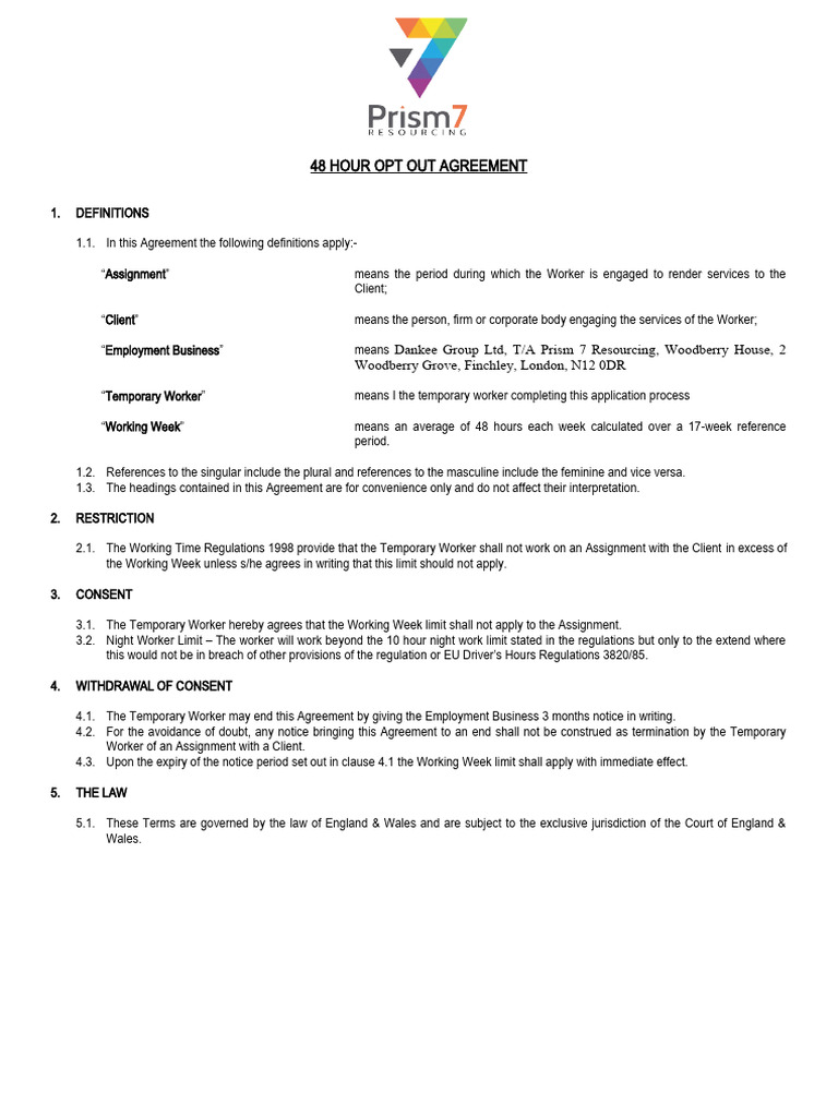 48 Hour Opt Out Agreement | PDF | Temporary Work | Common Law