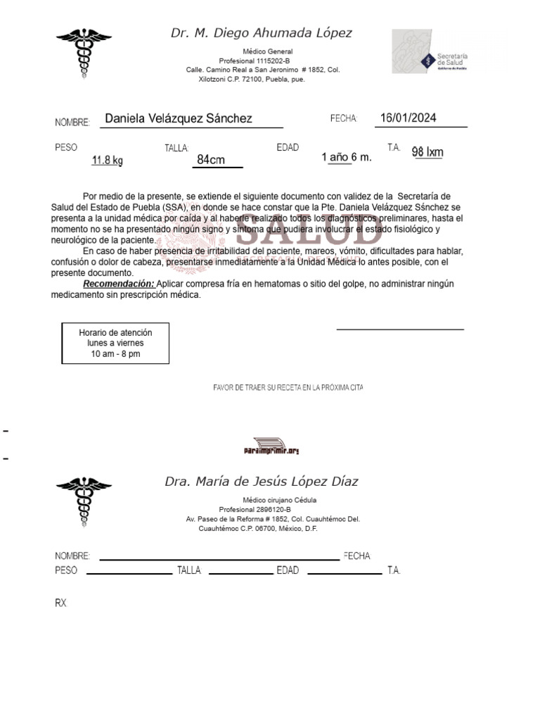 Receta Médica para Paciente Daniela Velázquez | PDF