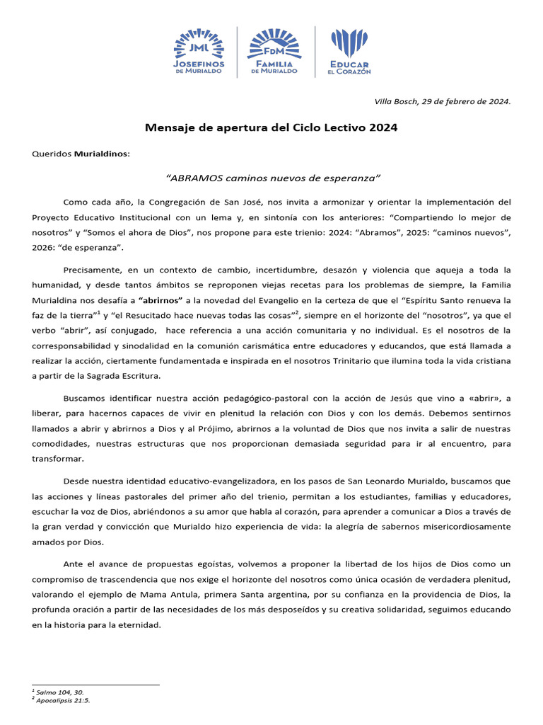 Mensaje de Apertura CL2024 | PDF | Dios Mensaje de Apertura CL2024 | PDF | Dios