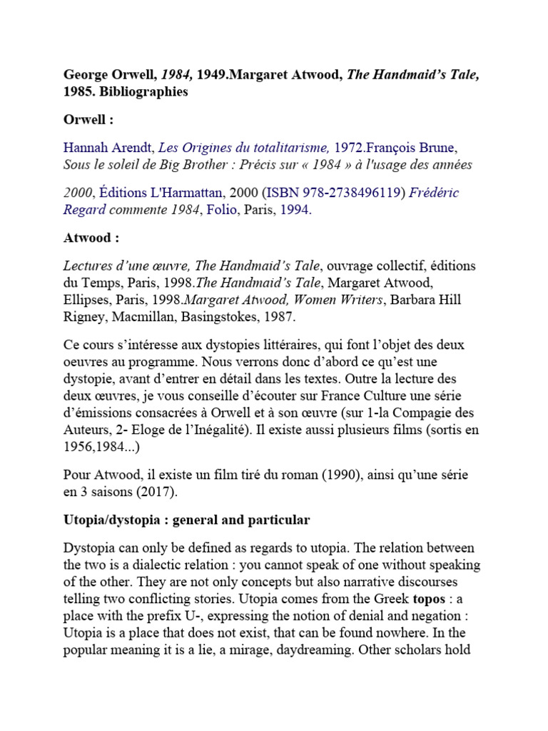 Utopia and Dystopia in 1984 and Gilead | PDF | Dystopia