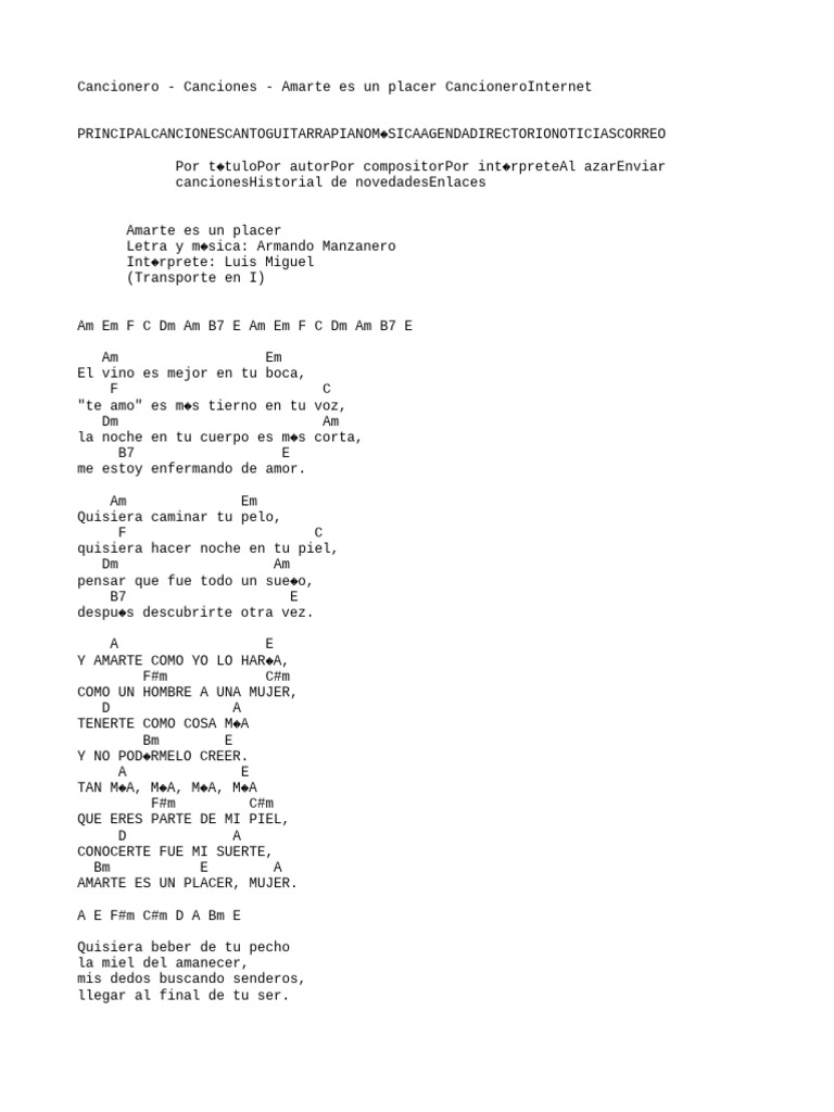 Cancionero - Canciones - Amarte Es Un Placer | PDF
