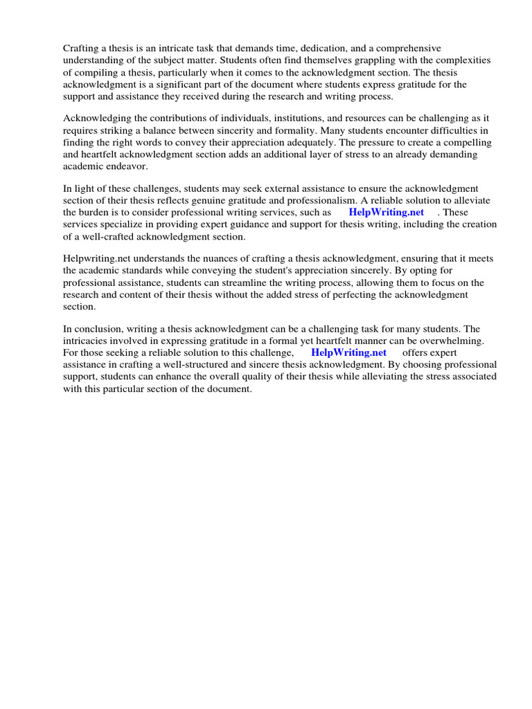 Thesis Acknowledgement Sample Undergraduate | PDF | Thesis | Doctor Of ...