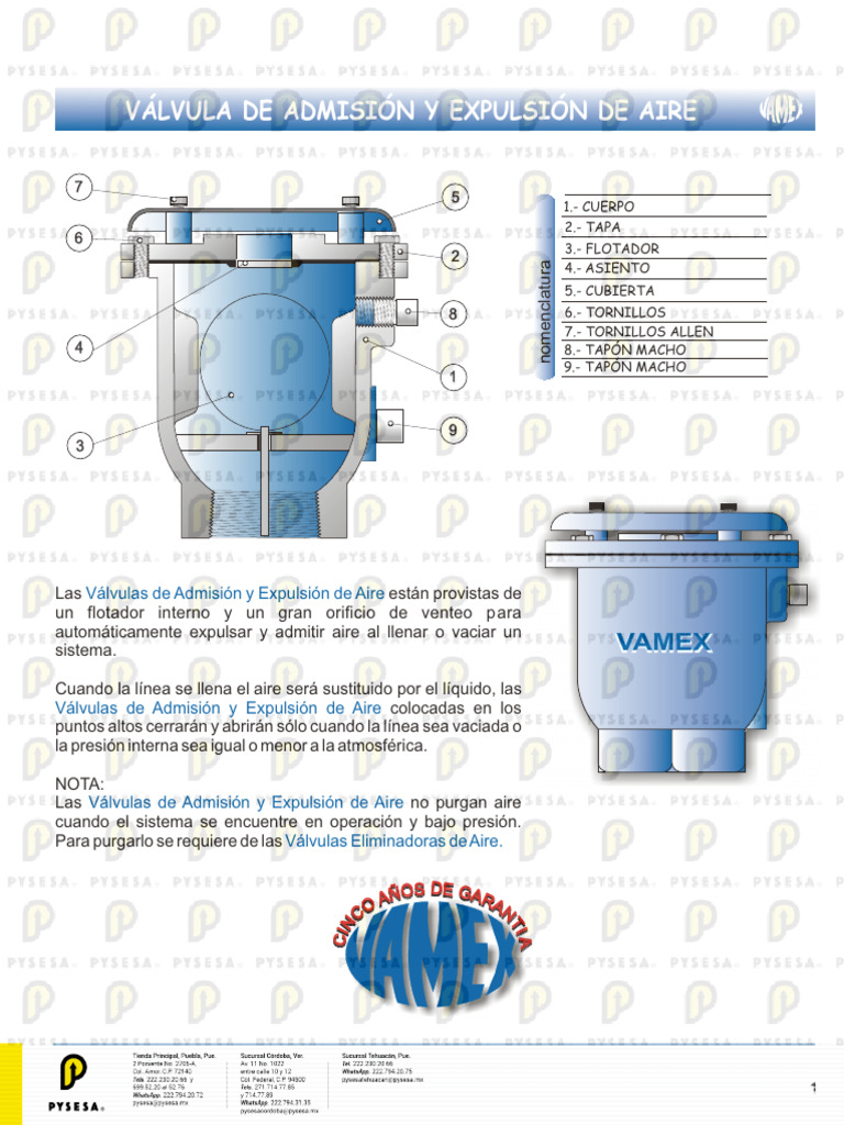 Válvula de Admisión Y Expulsión de Aire: Vamex Vamex Vamex | PDF