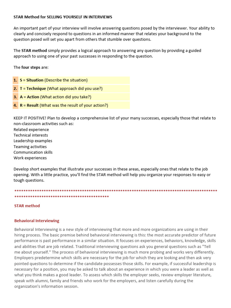 Mastering STAR Method for Interviews | PDF | Leadership | Behavioural ...