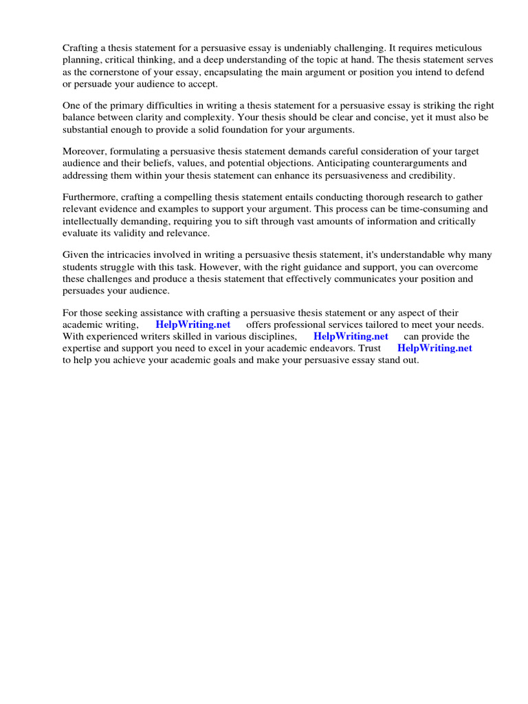 Thesis Statement Example Persuasive Essay | PDF | Career & Growth