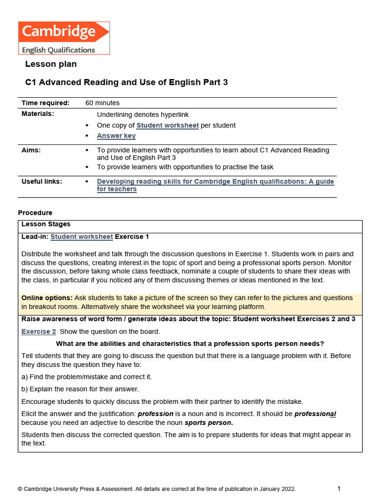 c1 Advanced Reading and Use of English Part 3 | PDF | Adjective | Noun