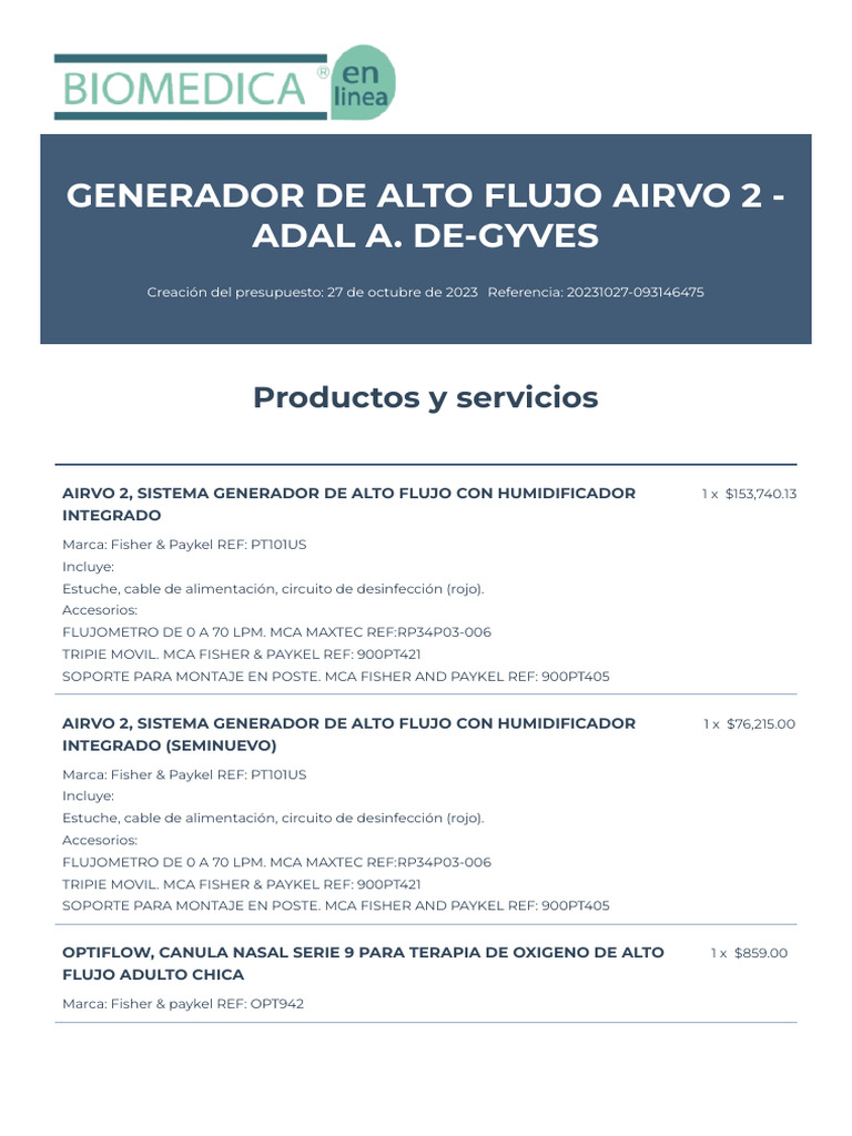 Generador de Alto Flujo Airvo 2 Adal A. de Gyves | PDF