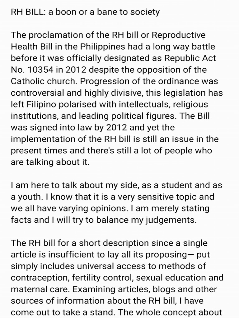 RH Bill Position Paper | PDF