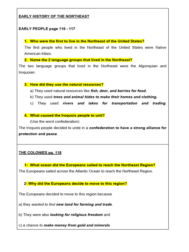 EARLY HISTORY OF THE NORTHEAST Questions | PDF | Iroquois ...