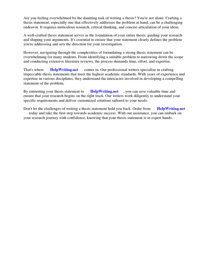 Sample Thesis Statement of The Problem | PDF | Thesis | Essays