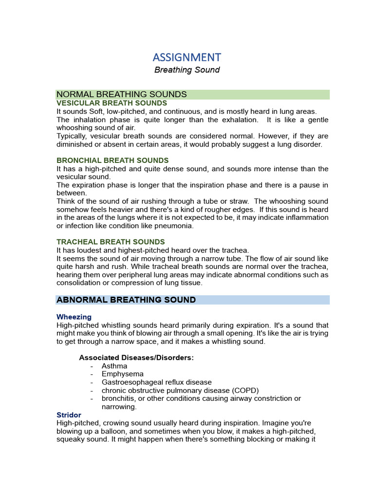 BREATHING SOUNDS | PDF | Lung | Respiratory Diseases