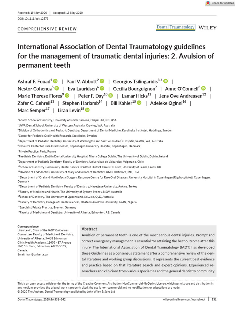 IADT Guidelines for Avulsed Teeth Management | PDF | Dentistry ...