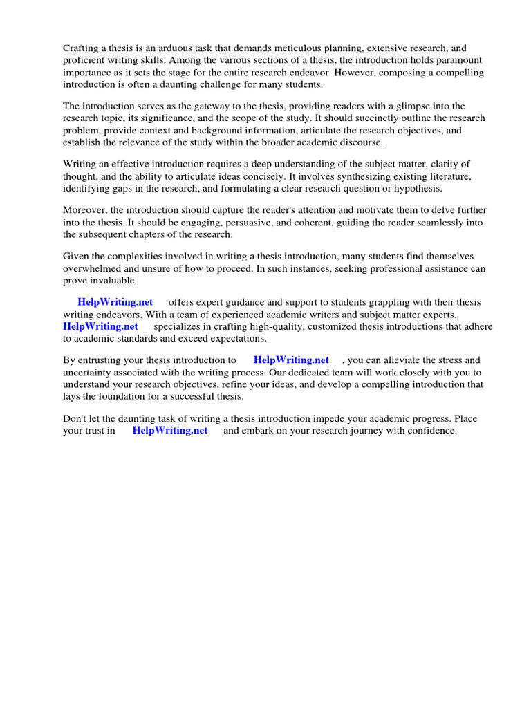 How To Write Introduction For Thesis Sample Pdf Essays Thesis