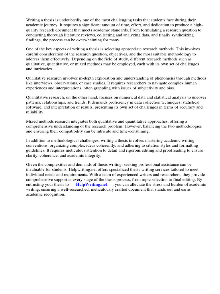 Methods of Research Thesis Writing | PDF