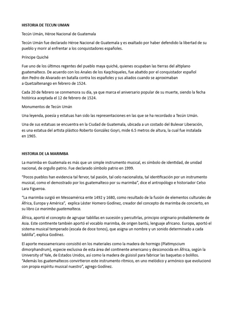Historia de Tecún Umán, Héroe Nacional | PDF | Guatemala
