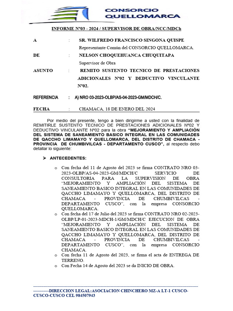 INFORME Nº04.... Sustento de Prestacion Adicional Nº01 y Deductivo Vinculante Nº01 SUPERVISION ...